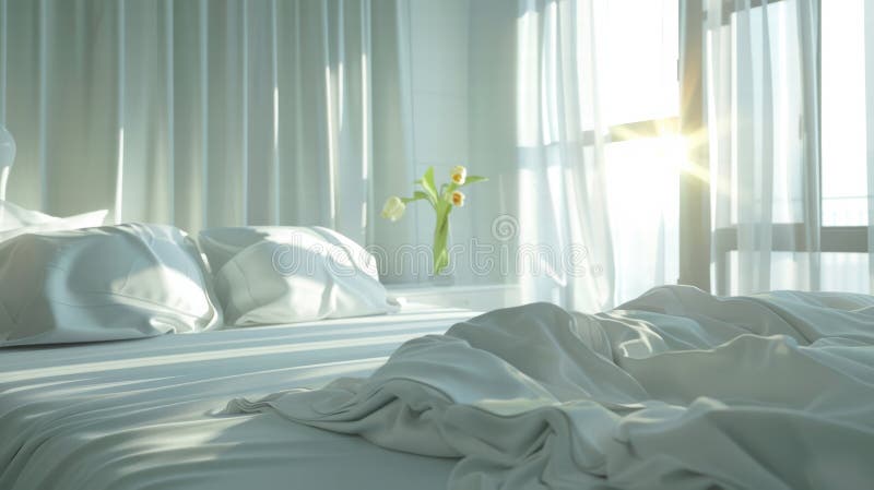 High-quality Clean White Bed Linen Set, Creating a Luxurious Bedroom ...