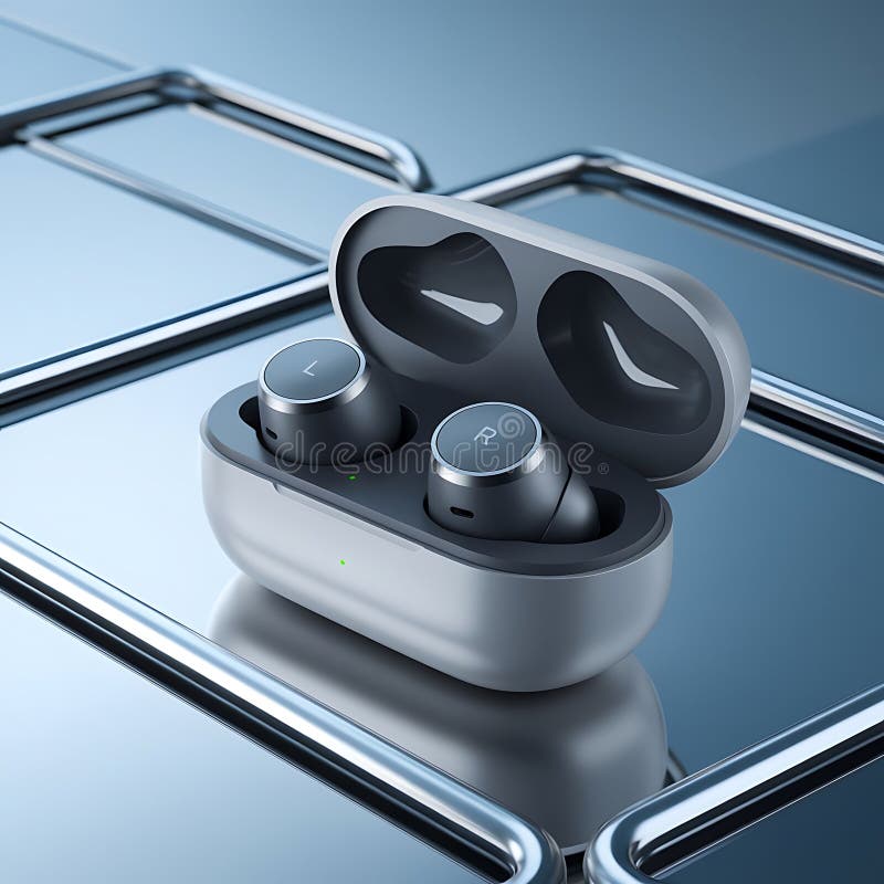 Modern Wireless Earbuds in Charging Case, Close-up Stock Image - Image ...