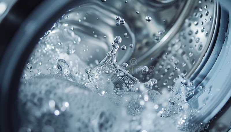 Water Splashing Out of the Washing Machine Drum, in a Closeup View ...