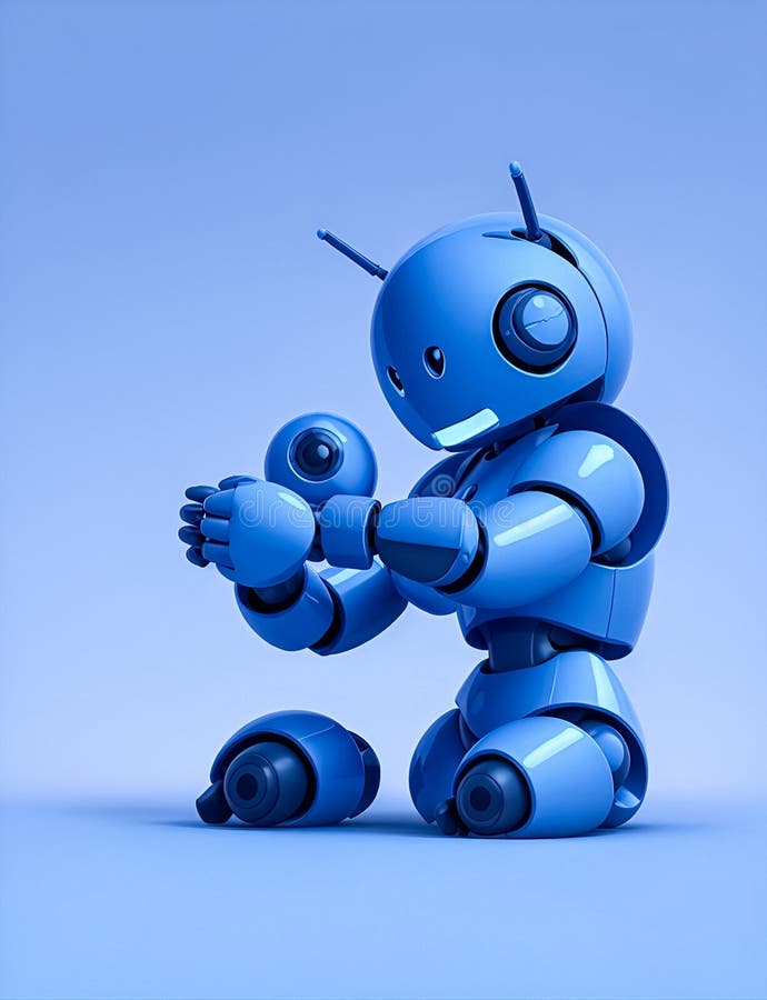 High Quality Cute Robots Image with Blue Color Stock Illustration ...