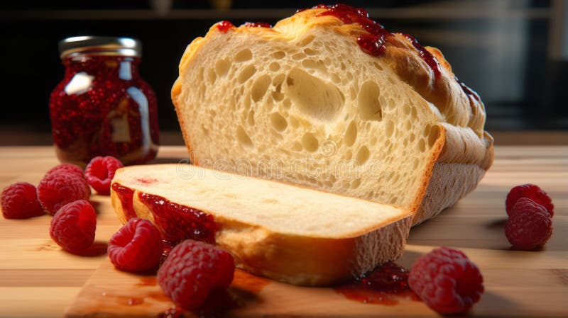 High-quality 3d Ar Image of Sourdough Bread and Raspberry Jam Stock ...