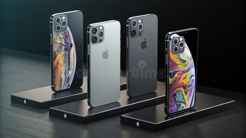 Modern Smartphone Mockup Three Devices on Black Background Stock ...