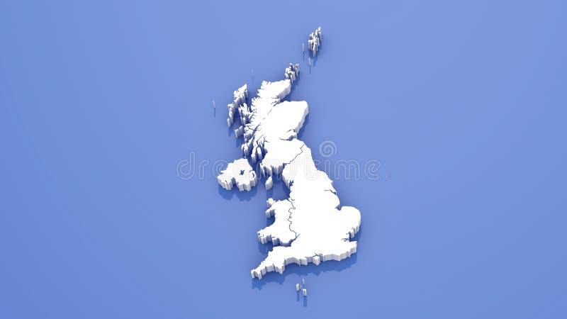 3D Render of Great Britain Map with State Borders on Blue Background ...