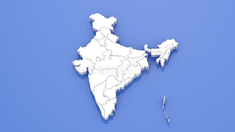 3D Render of India Map with State Borders on Blue Background. Stock ...