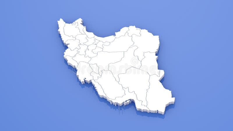 3D Render of Iran Map with State Borders on Blue Background. Stock ...