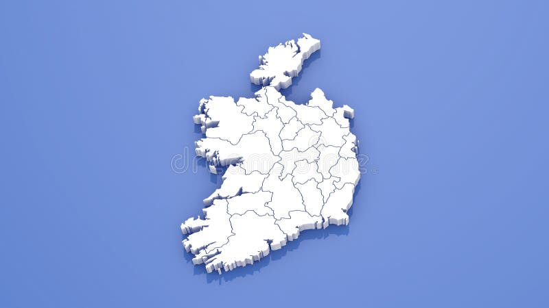 3D Render of Ireland Map with State Borders on Blue Background. Stock ...
