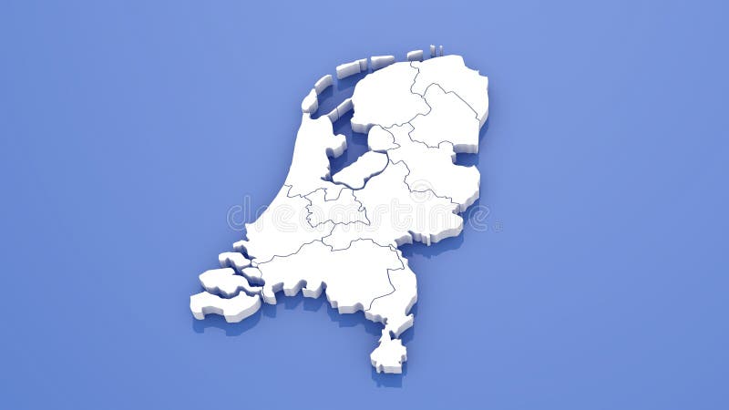 3D Render of Netherlands Map with State Borders on Blue Background ...