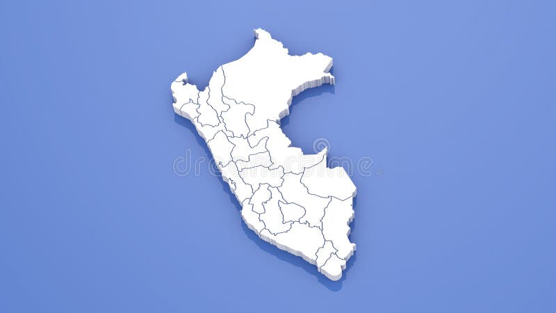 Peru Map with State Borders on Blue Background. 3D Render. Stock ...