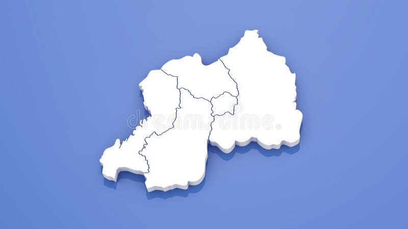 3D Render of Rwanda Map with State Borders on Blue Background. Stock ...