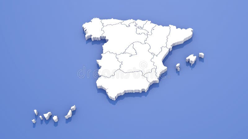 3D Render of Spain Map with State Borders on Blue Background. Stock ...