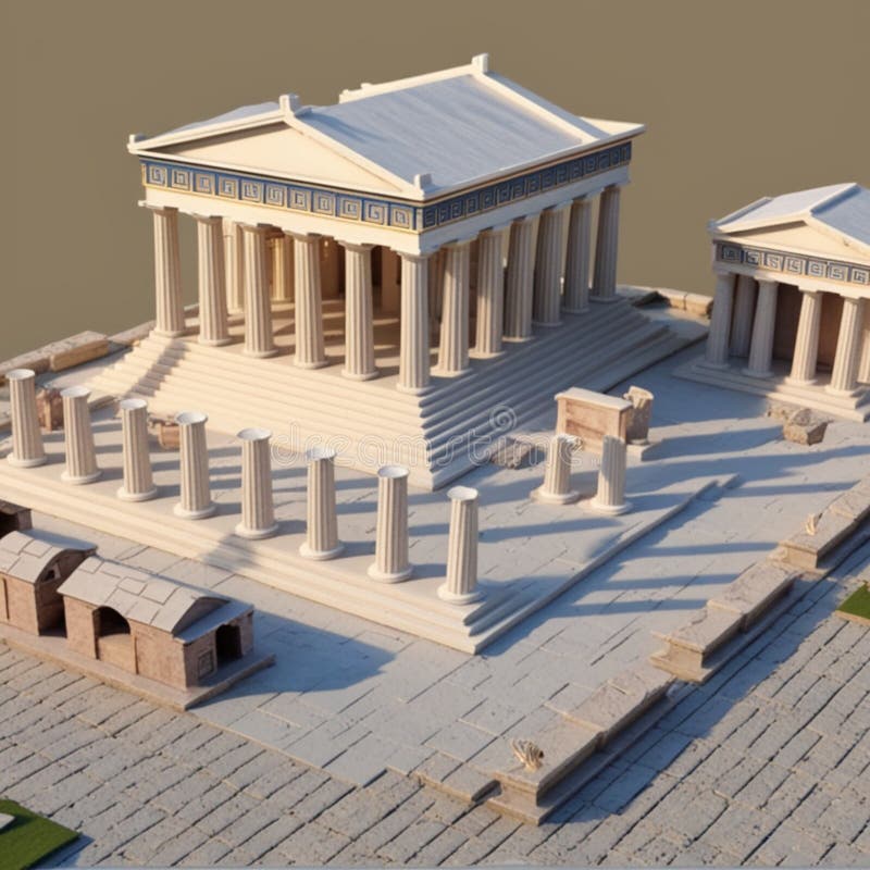 High-Quality 3D Render of Ancient Greek Temple Model with Columns and ...