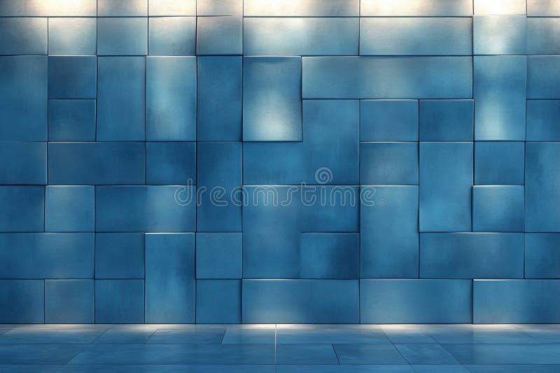 High-quality 3D Render of a Blue Ceramic Wall Illuminated by Soft Spot ...