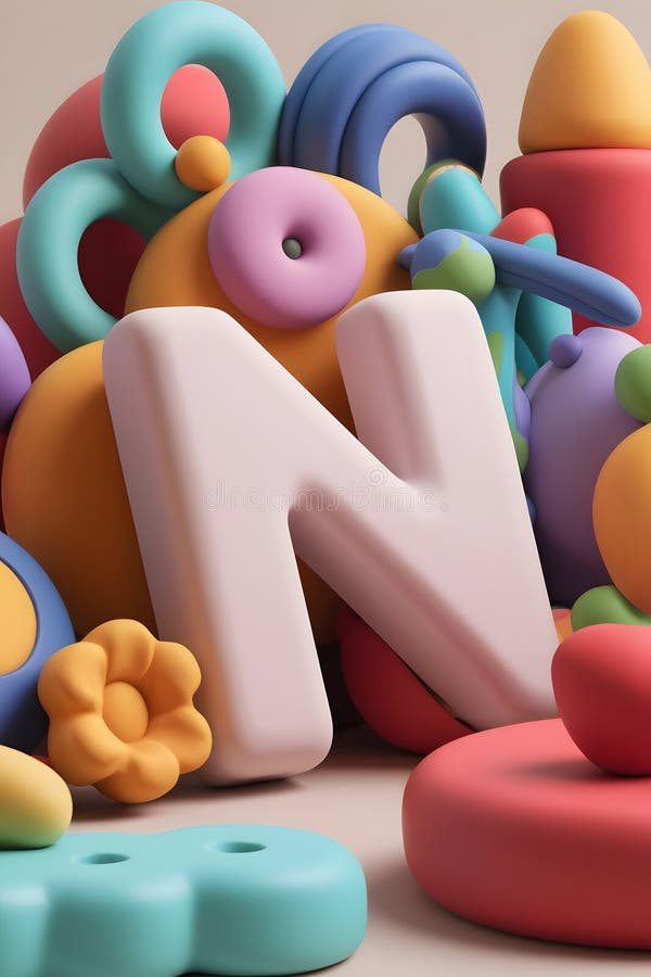 3D Render of the Letter N Surrounded by Playful CGI Clay Objects Stock ...