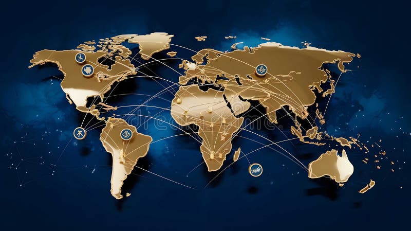 3D Gold World Map with Global Communication Lines – AI Generated Image ...