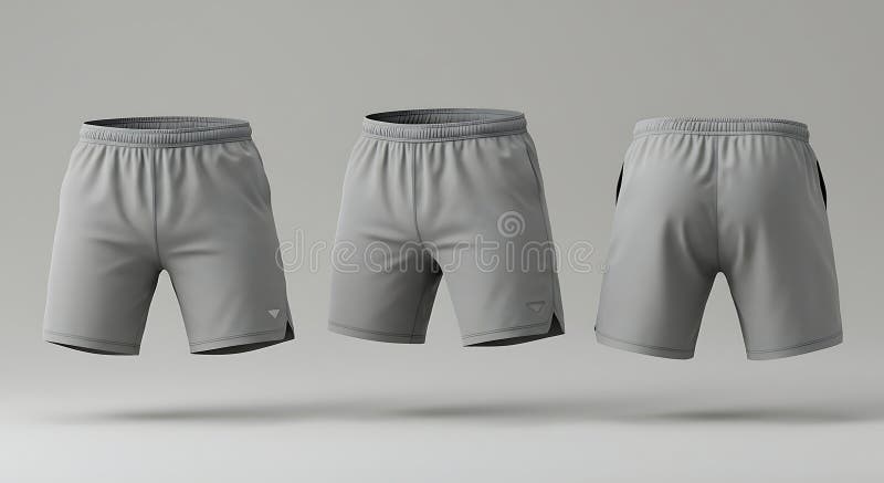 Grey Athletic Shorts Mockup - Front, Side, and Back Views Stock ...