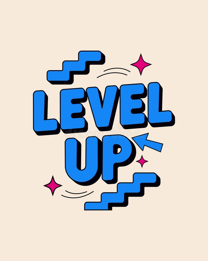 Level Up Achievement Typography Design in Retro Modern Style Stock ...