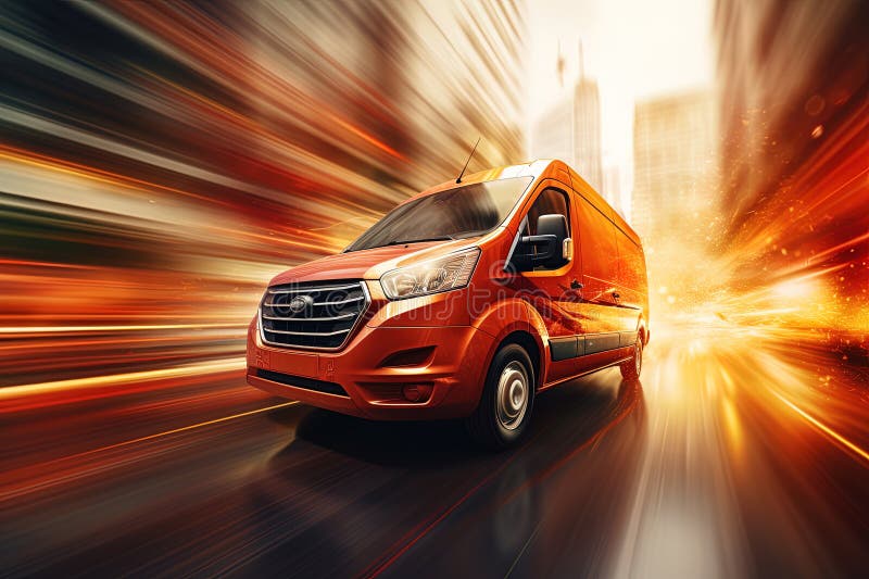 Delivery Van on Abstract Fast Motion Blur Background Stock Illustration ...