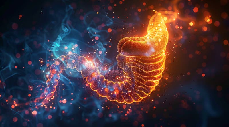 Digital Illustration of the Human Stomach with Bright Light Particles ...