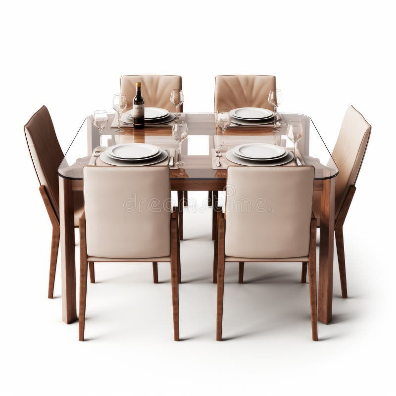 High Quality Dining Table Set with Wooden Chairs on White Background ...