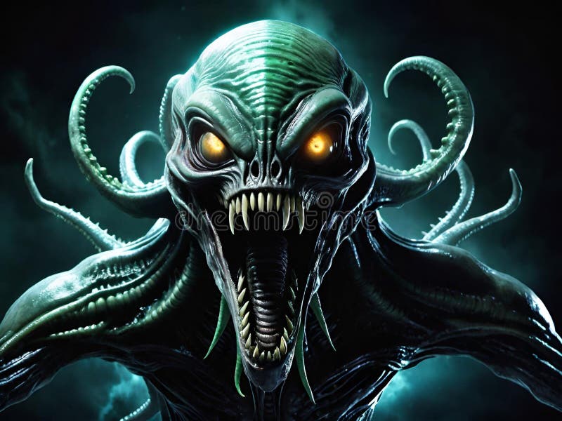 A High Quality Illustration of a Alien in a Dark Space Stock ...