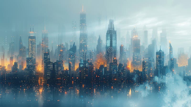 City Skyline with Digital Connections and Data Streams, Representing ...