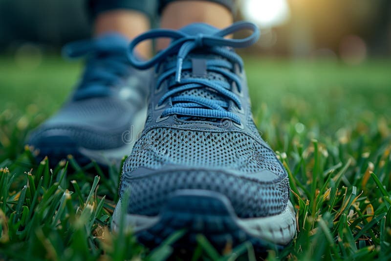 Close-up of Running Shoes on Grass Field, Symbolizing Physical Activity ...