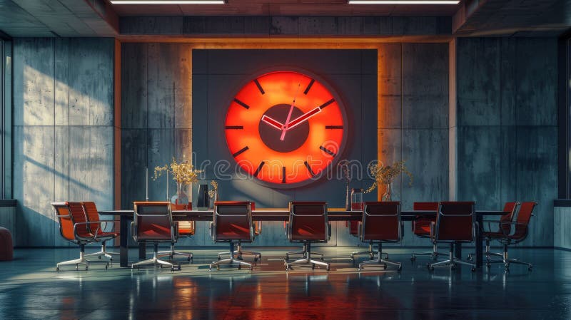 Conference Room with Empty Chairs and a Large Digital Clock on the Wall ...