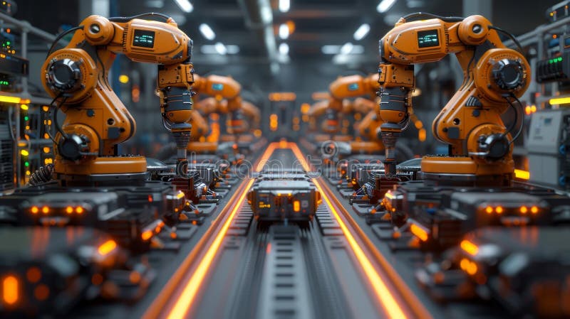 A Factory Equipped with Robotic Arms Assembling a Robot Illustrates ...
