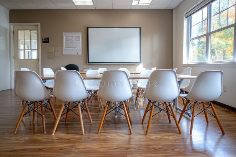 Image of Group Therapy Setting with Chairs in Circle, Whiteboard, and ...