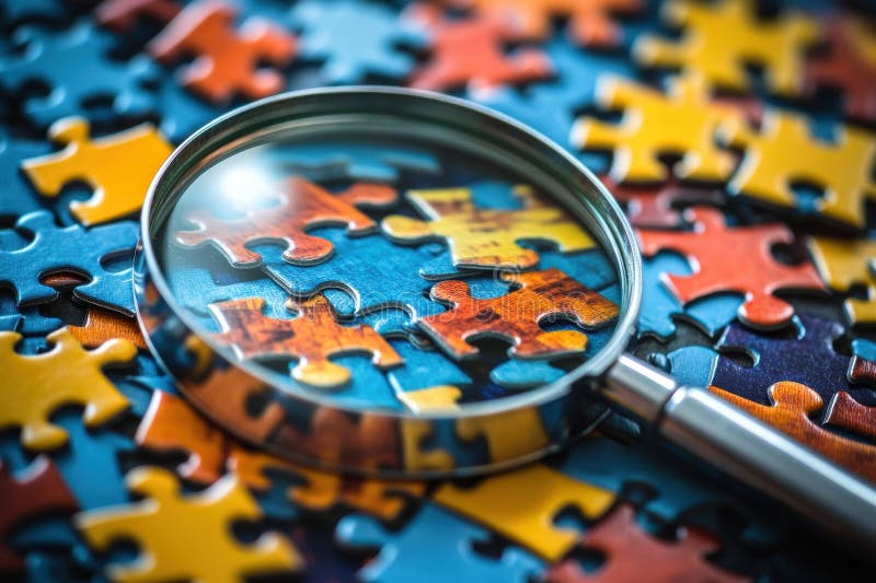 Magnifying Glass Highlighting a Puzzle Piece among Others Symbolizes ...