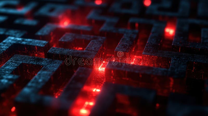 Maze with Highlighted Red Path, Representing Strategy and Navigation ...