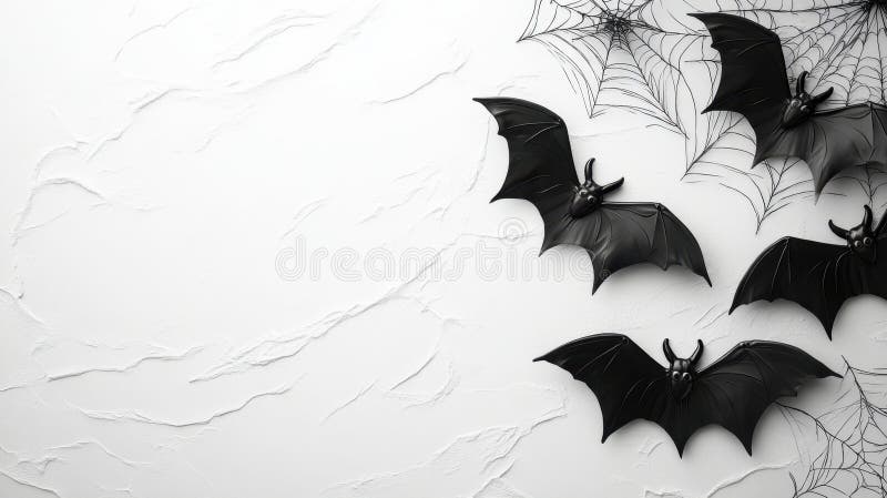 Minimalistic Halloween Decor Featuring Black Bats and a Spider Web on a ...