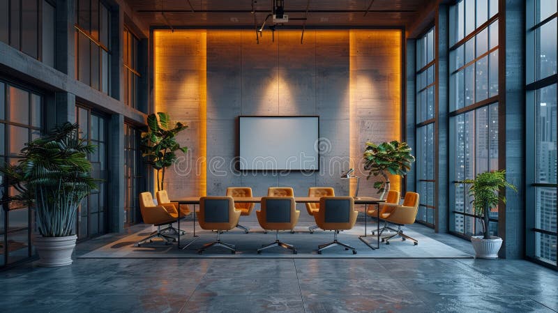 Modern Conference Room Features Chic Chairs and Digital Whiteboard ...