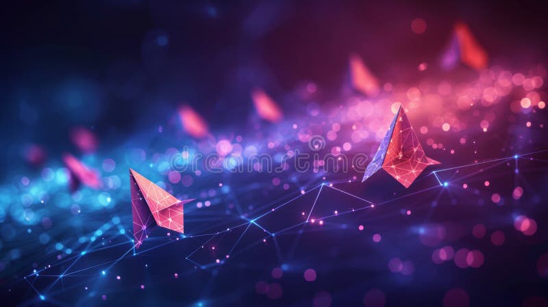 Paper Planes Flying in Formation with Digital Network Lines in the ...