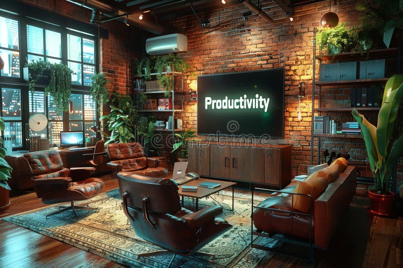 Productivity is Showcased on a Digital Screen at a Co-working Space ...
