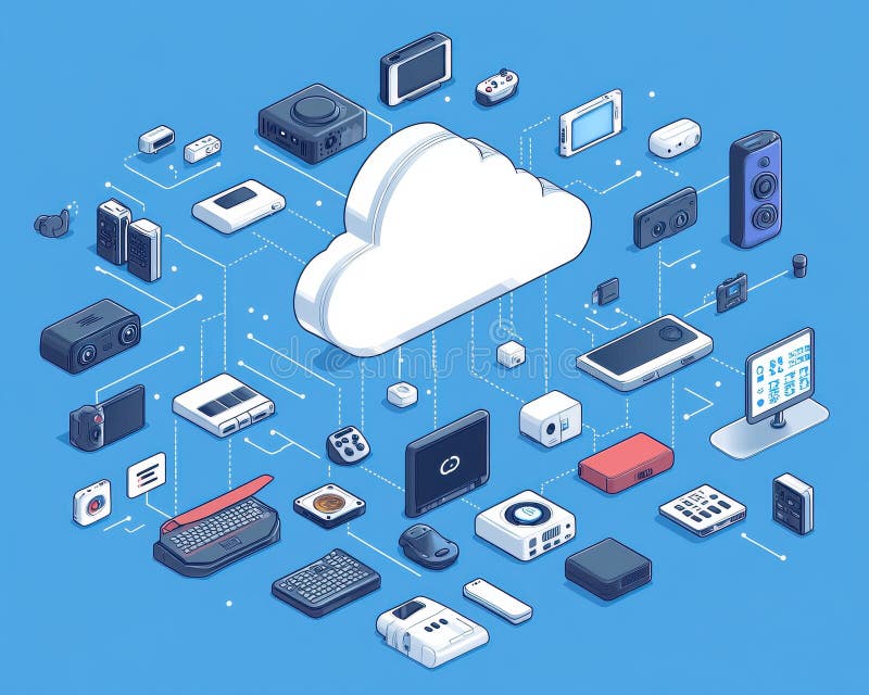 Isometric Cloud Concept Interconnected Smart Devices Digital Technology ...