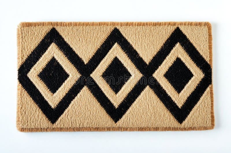 A High-quality Image of a Black and Tan Rug Featuring a Diamond Design ...