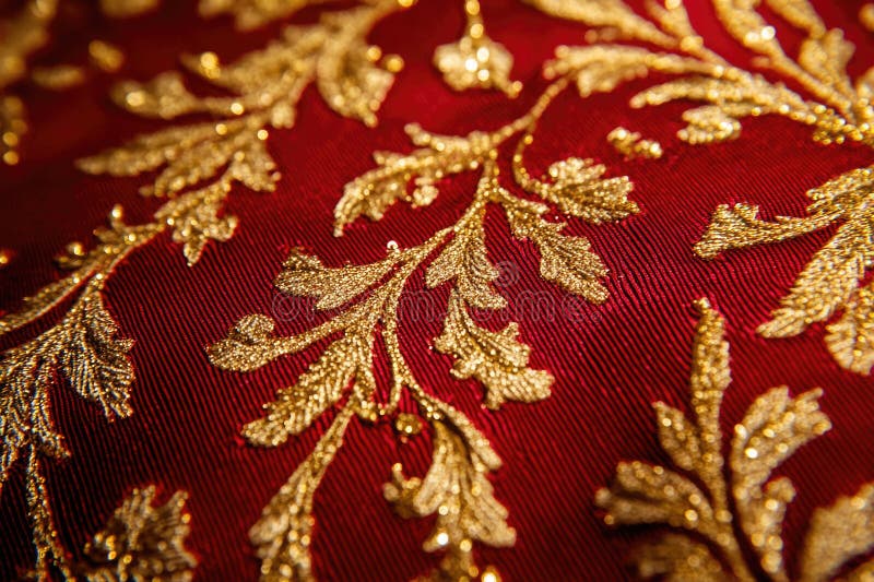High-quality Image of a Close-up Shot of Red and Gold Fabric Texture ...