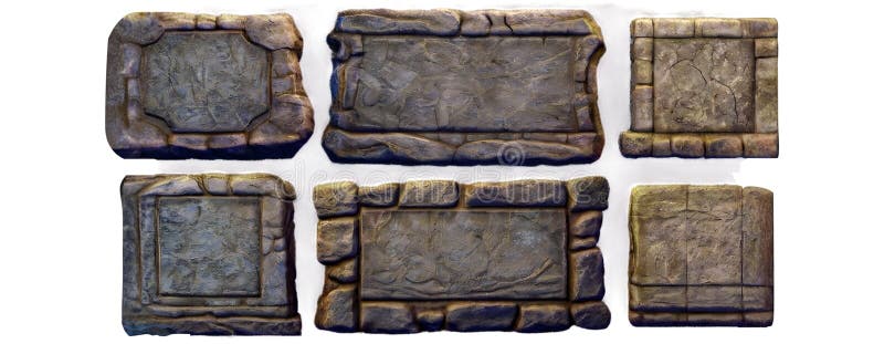 Set of Six Detailed Stone Tablet Frames Isolated in White Background ...