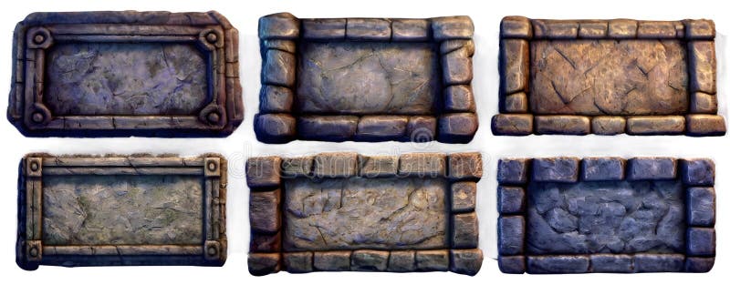 Set of Six Detailed Stone Tablet Frames Isolated in White Background ...