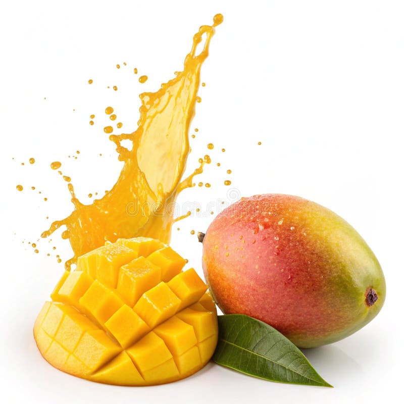 Mango and Mango Splash Isolated on White Background Stock Illustration ...
