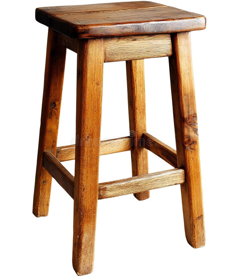 Rustic Wooden Stool - Isolated on White Stock Photo - Illustration of ...