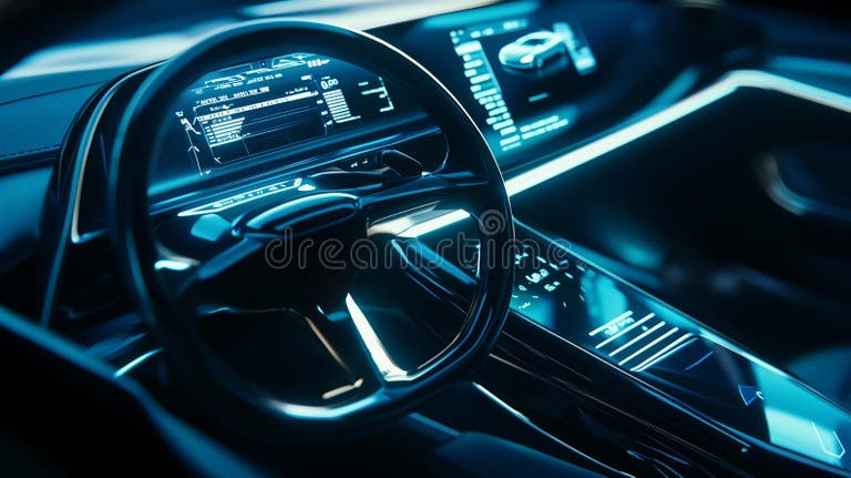 High-quality Interior View of Luxury Car Dashboard with Leather Seats ...