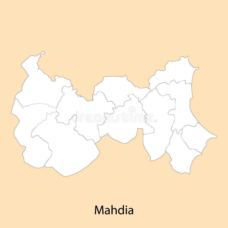 High Quality Map of Mahdia is a Region of Tunisia Stock Vector ...