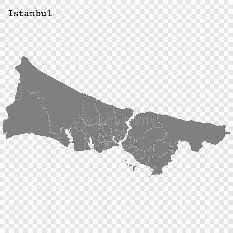 Districts of Istanbul Province Vector Close Up Detailed Map Stock ...