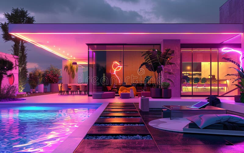 High-Quality Neon Lime One-Story House -Generative Ai Stock Photo ...