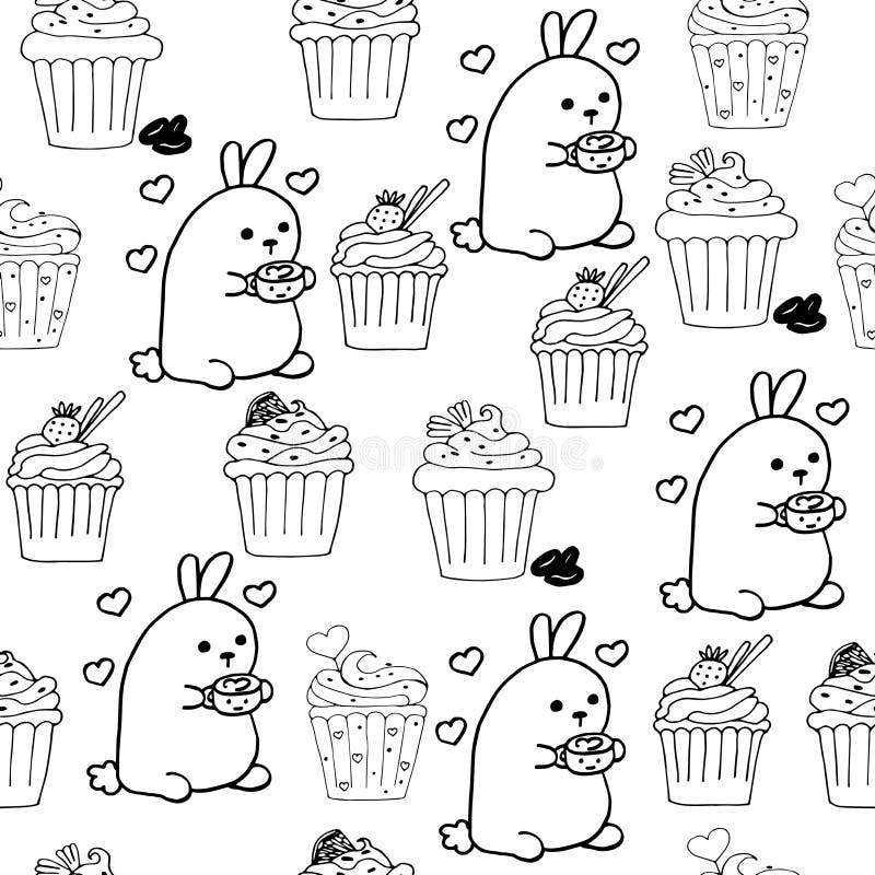 High Quality Original Cute Bunny Seamless Pattern with Coffee an Stock ...