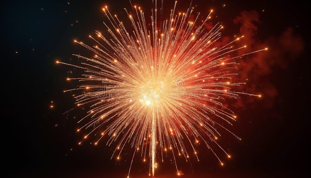 Bright Orange and Yellow Firework Exploding in Night Sky Stock ...