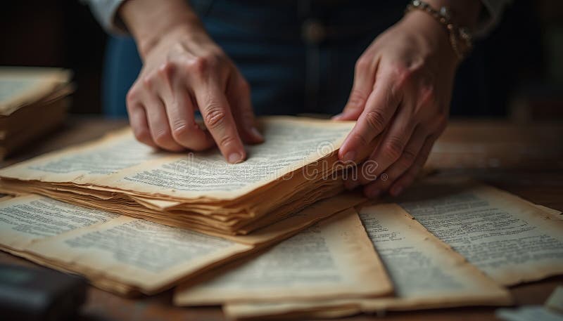 Persons Hands Sorting through Stack of Old Papers Stock Illustration ...