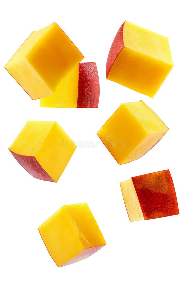 High-Quality PNG Mango Cubes - Falling Fruit - Isolated on White Stock ...